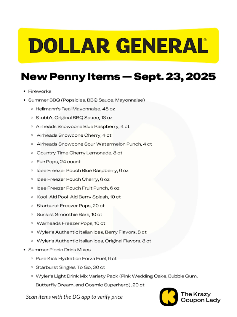 LATEST Dollar General Penny Shopping List | September 2025 - The Krazy ...