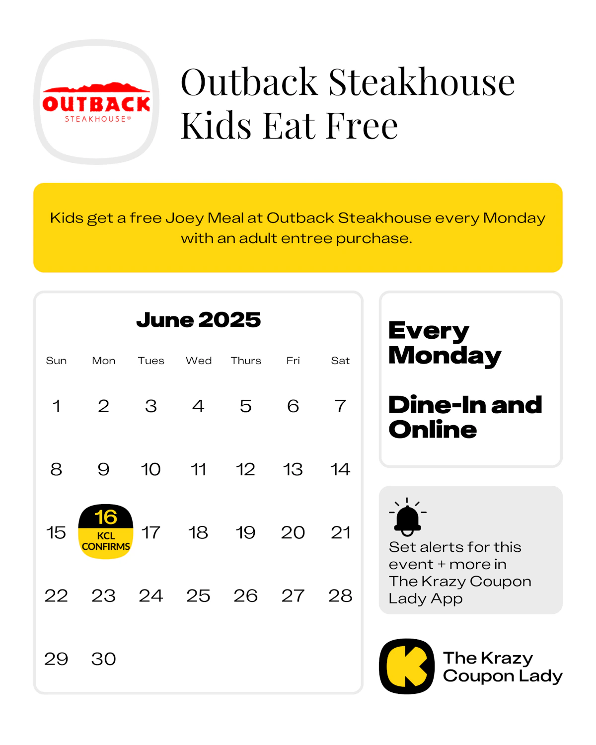 Outback Kids Eat Free Every Monday This Summer - The Krazy Coupon Lady