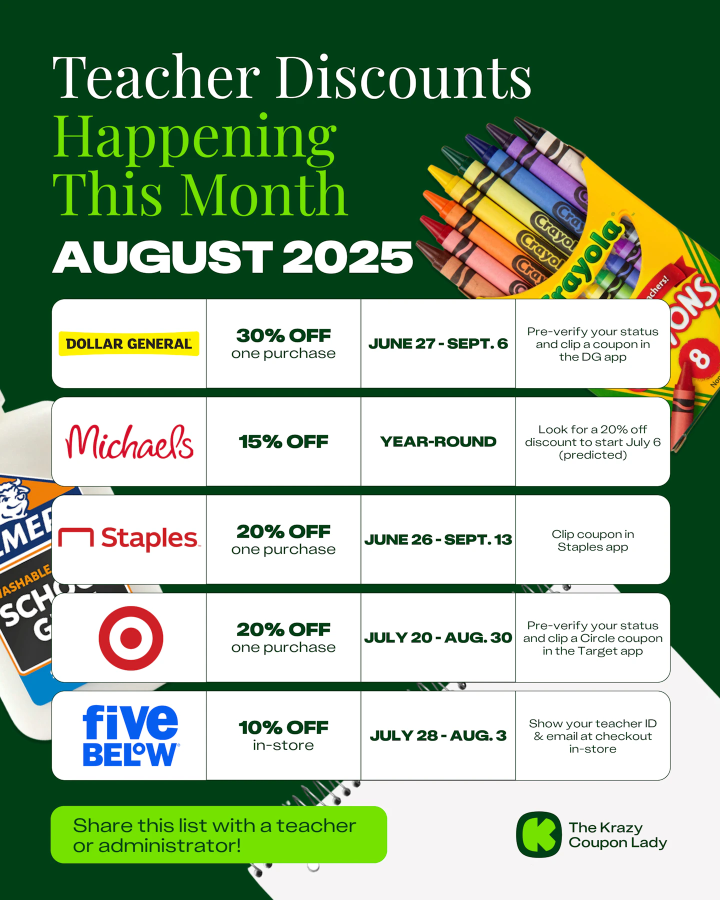 Teacher Freebies: Teacher Discounts and Deals - The Krazy Coupon Lady