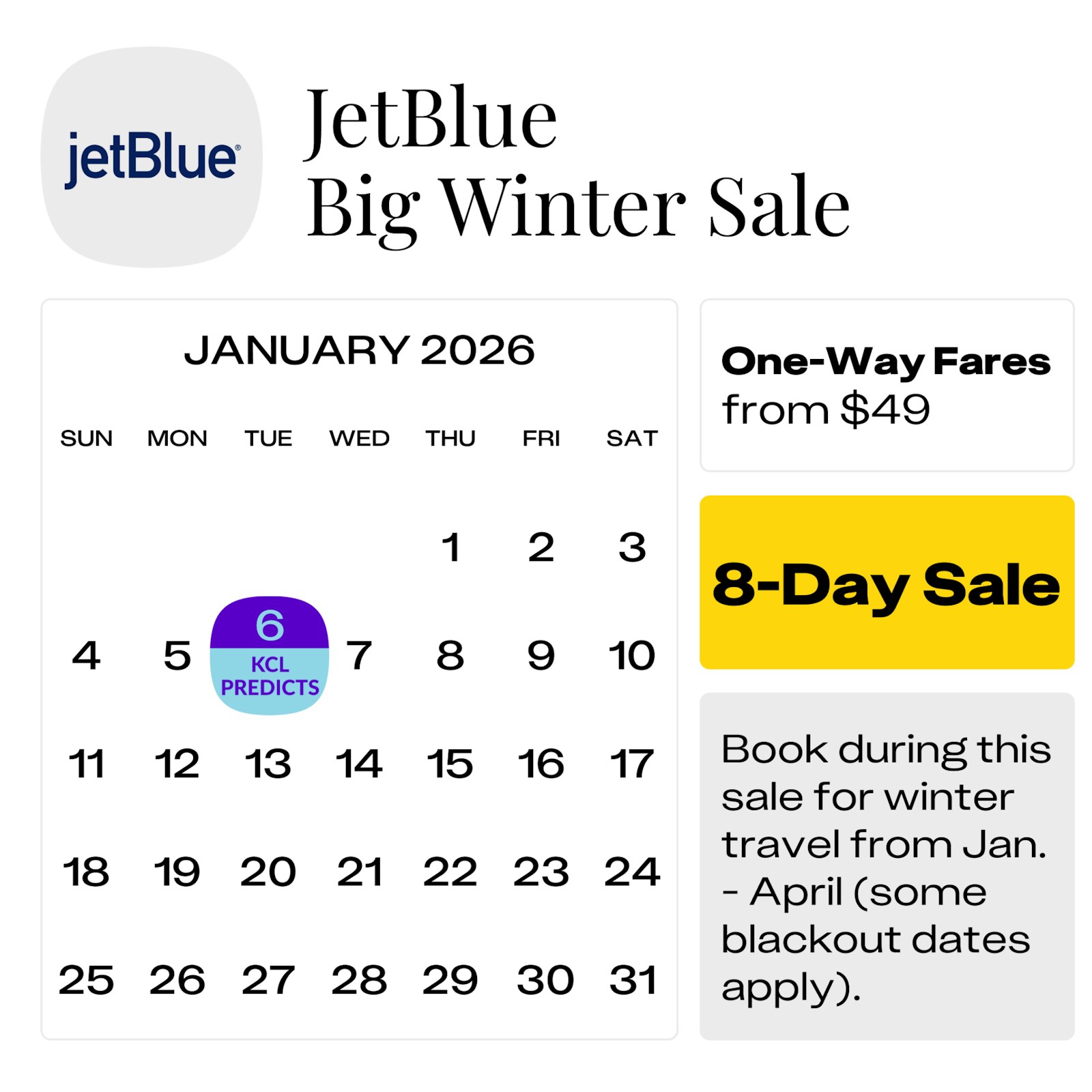 JetBlue Big Winter Sale — One-Way from $44, 2-Night Vacation Packages ...