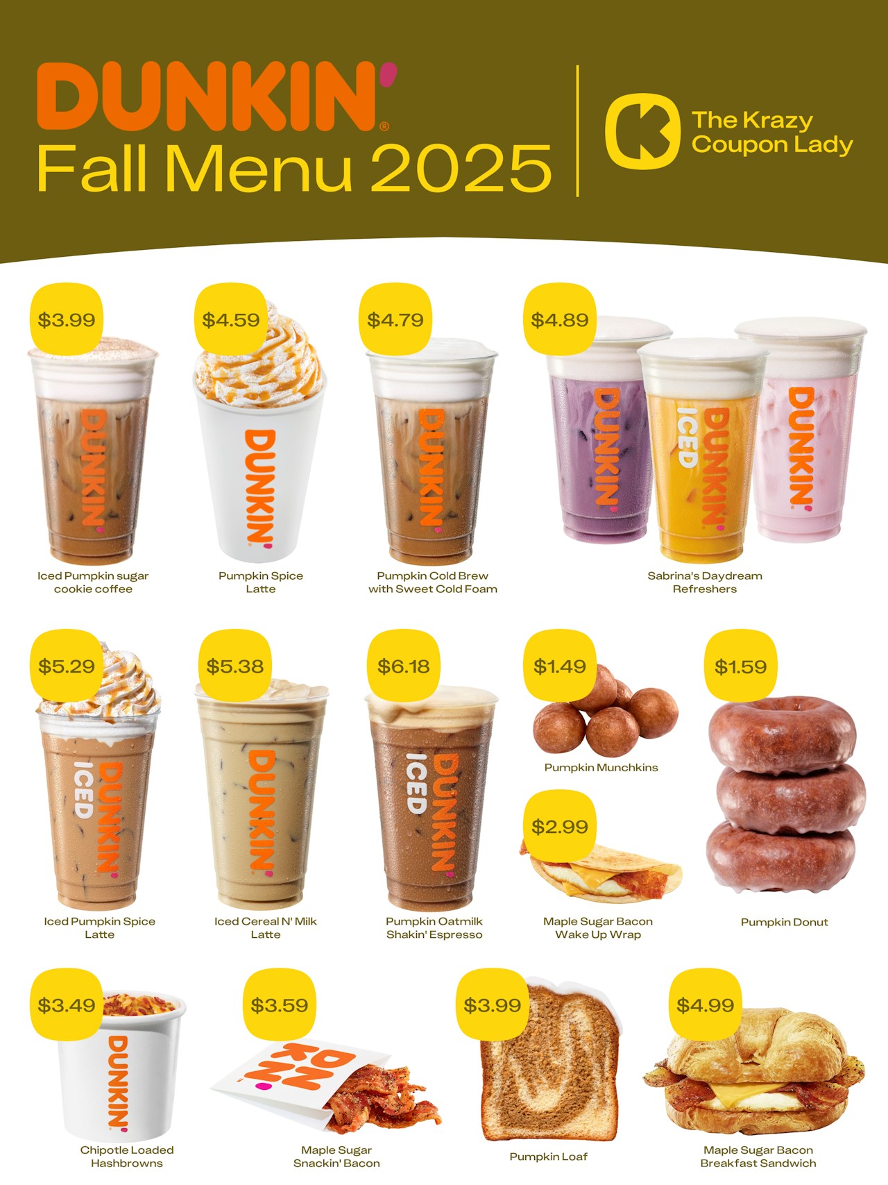 Dunkin' Fall Menu — Pumpkin Spice Latte Prices, New Drinks, and More ...