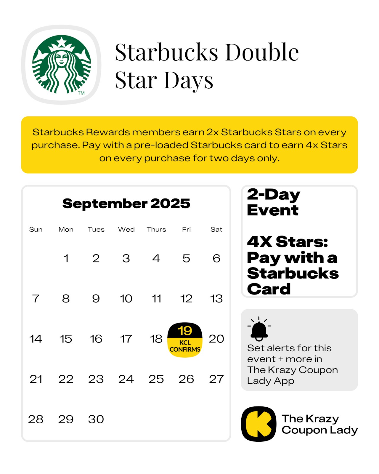 Starbucks Star Days Return in September 2025 - The Krazy Coupon Lady