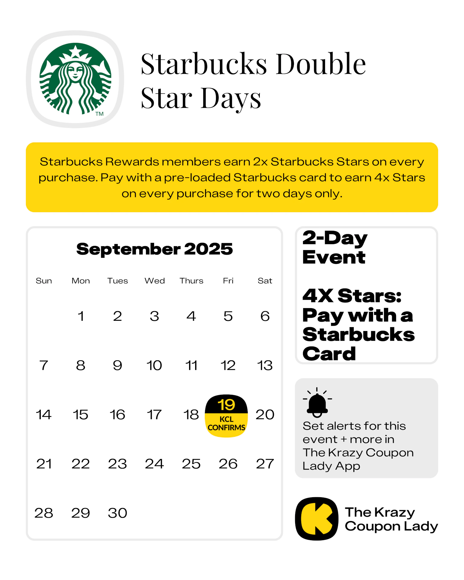 Starbucks Star Days Return in September 2025 - The Krazy Coupon Lady