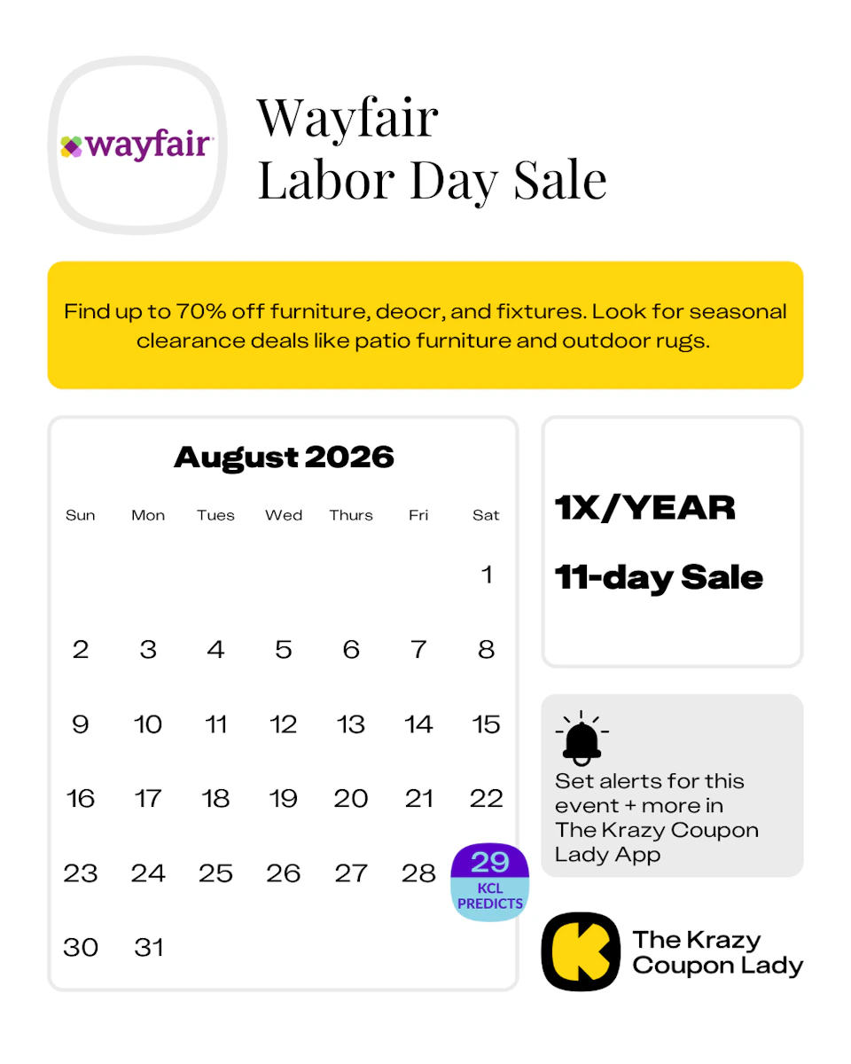 Wayfair Labor Day Sale Deals 2026 - The Krazy Coupon Lady