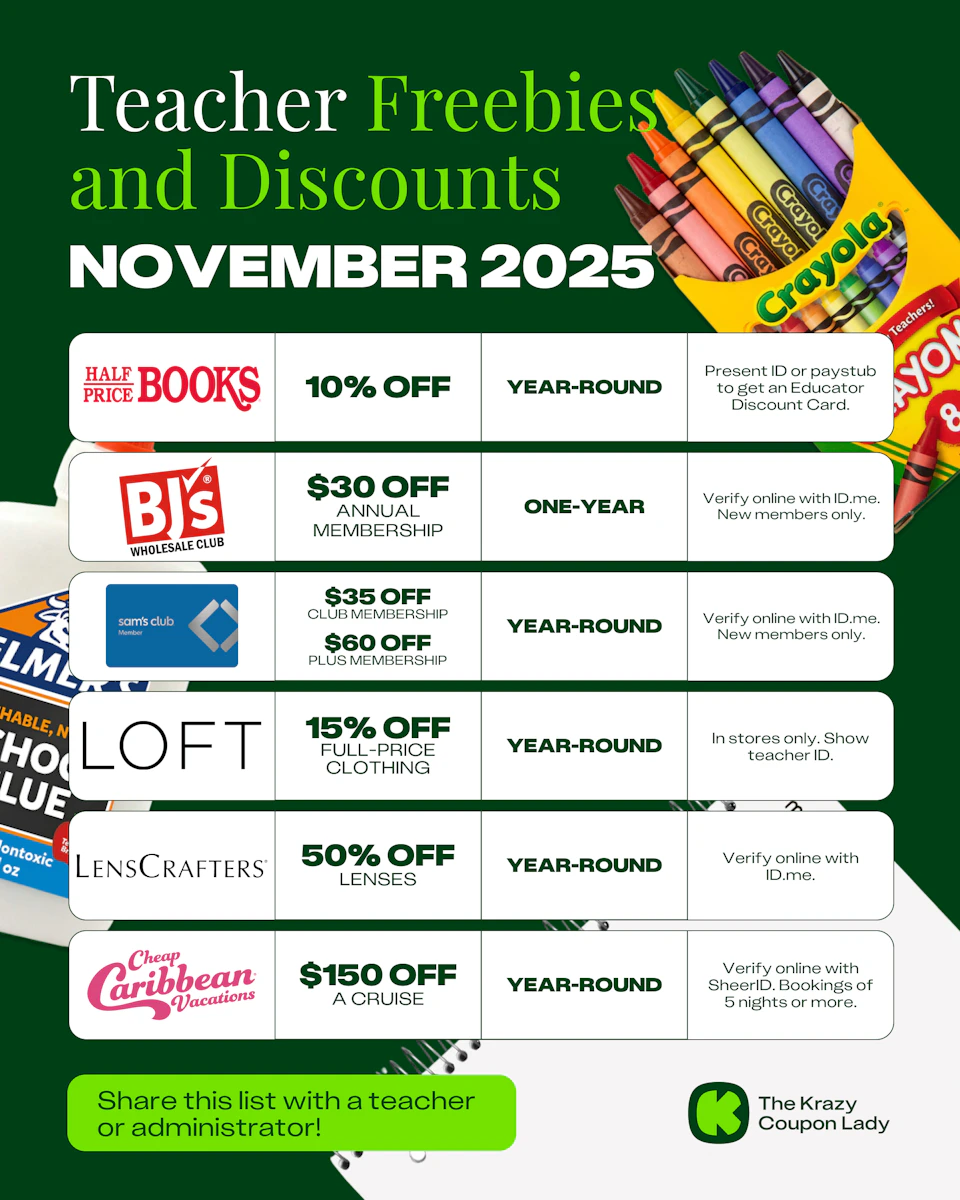 Teacher Freebies: Teacher Discounts and Deals - The Krazy Coupon Lady