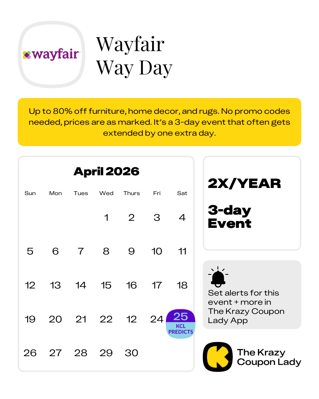 Wayfair Way Day 2026 Dates and Deals - The Krazy Coupon Lady