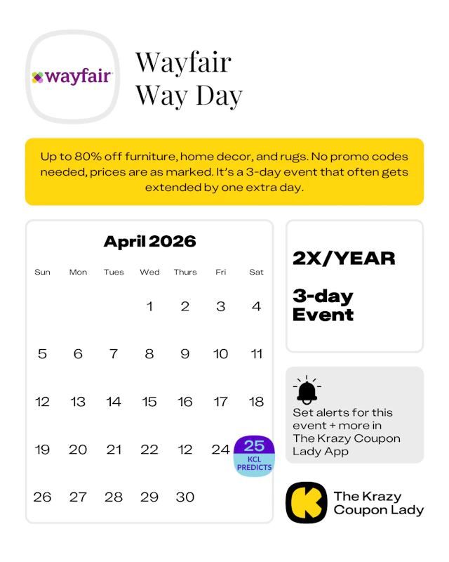 Wayfair Way Day 2026 Dates and Deals - The Krazy Coupon Lady